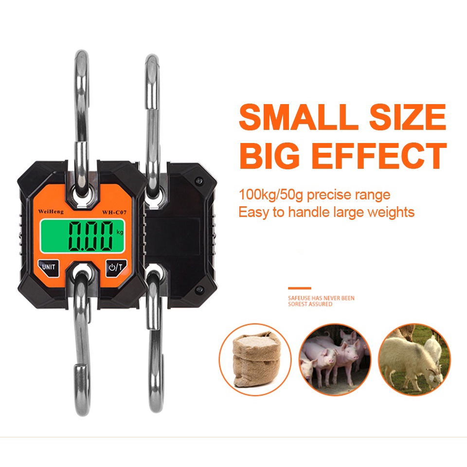 Electronic Hanging Scales 100kg 50g Digital Stainless Steel Hook ...