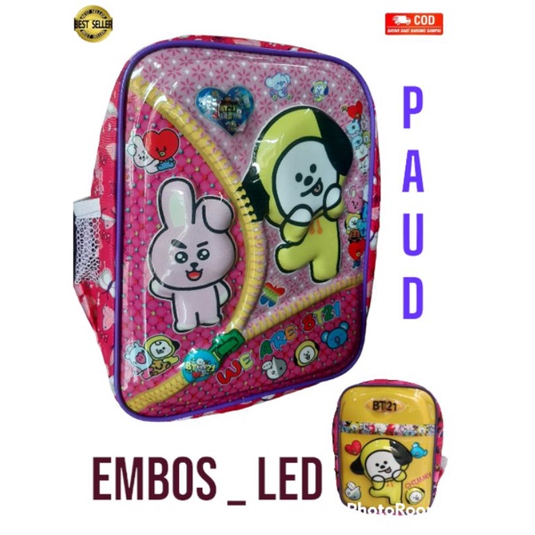 Bt21 chimmy/cooky 3D LED PAUD Girls Backpack | Shopee Philippines