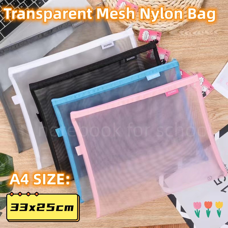 A4 Transparent Mesh Envelope Nylon Mesh Bag with Zipper File Document ...