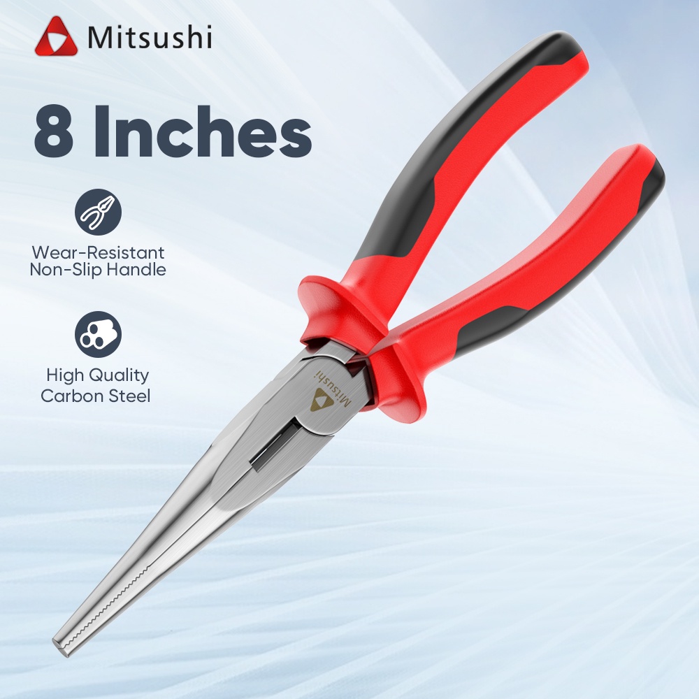 Mitsushi 8 Inch Long Nose Pliers Standard Cutter Needle Nose Plier ...