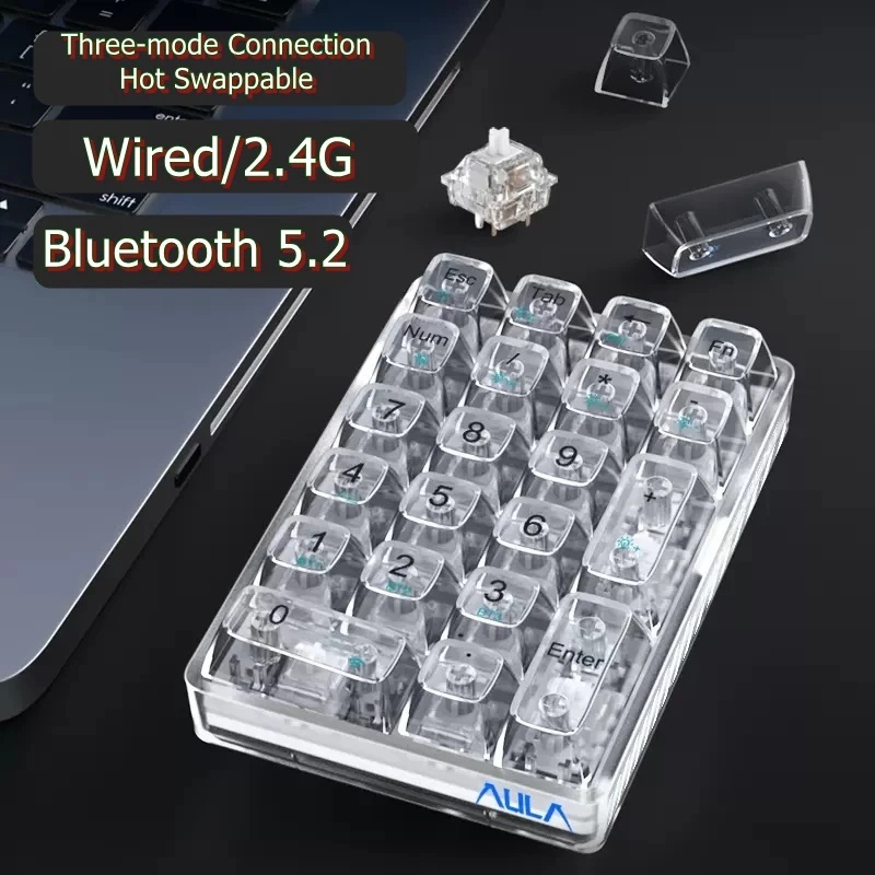 AULA F21 Mini Digital Mechanical Keyboard 21 Keys Bluetooth /wired /2 ...