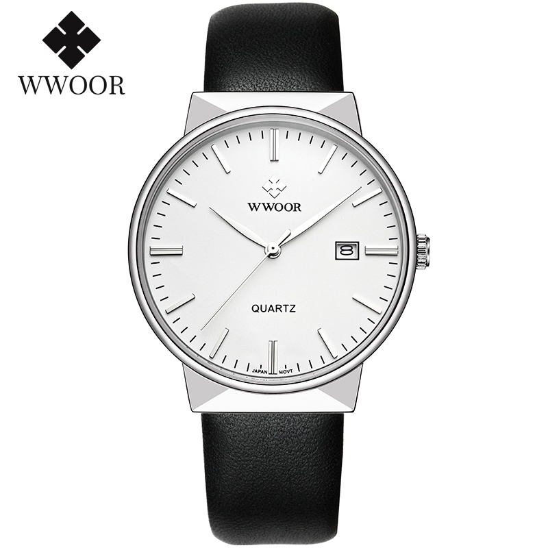 WWOOR Mens Watches Top Brand Luxury Waterproof Genuine Leather Wrist ...