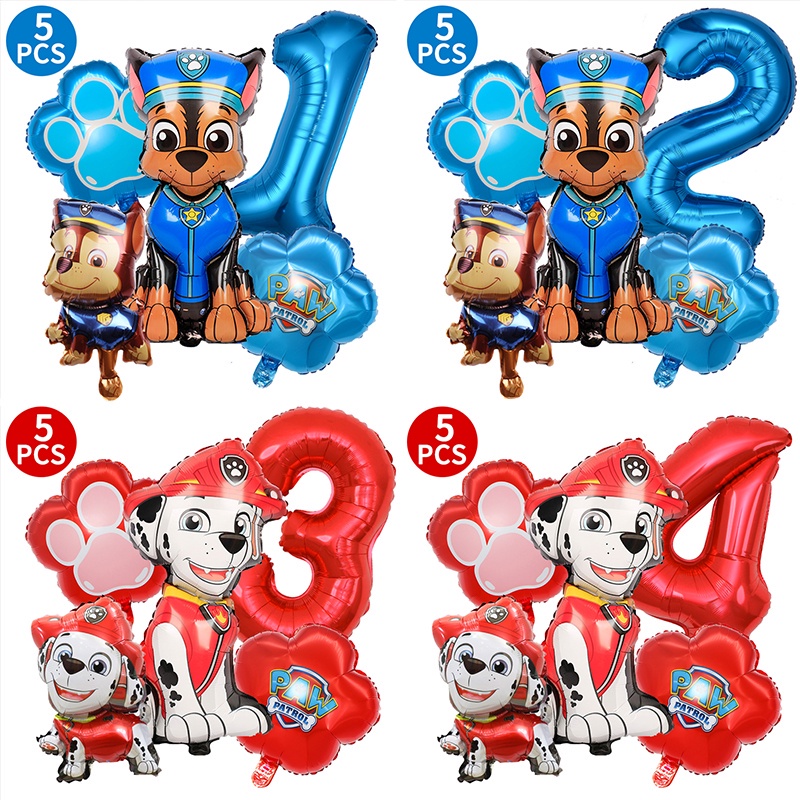 Paw Patrol Balloon Chase Marshall Foil Balloon 32inch Blue Red Number Mini Dog Paw Balloon Kids ...