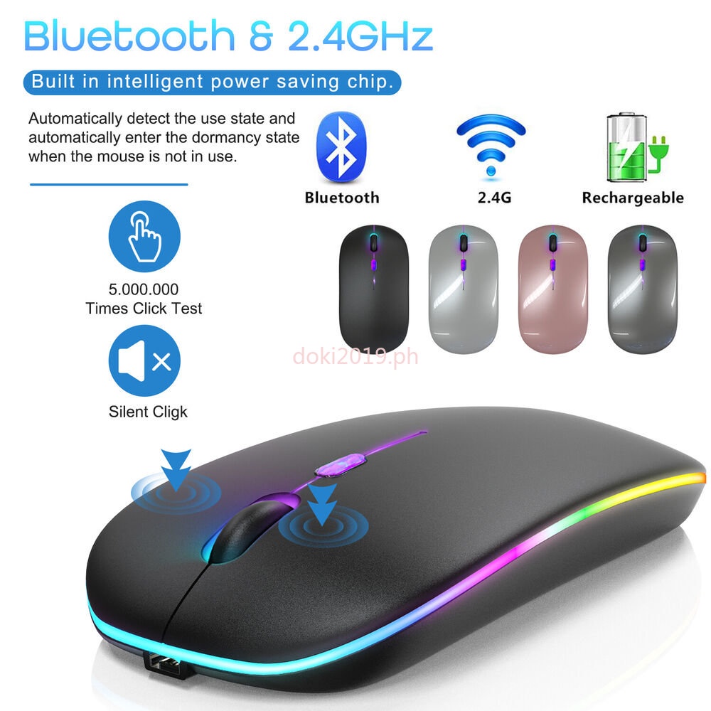 2.4GHz LED Wireless Bluetooth Optical Mouse USB RGB Cordless ...