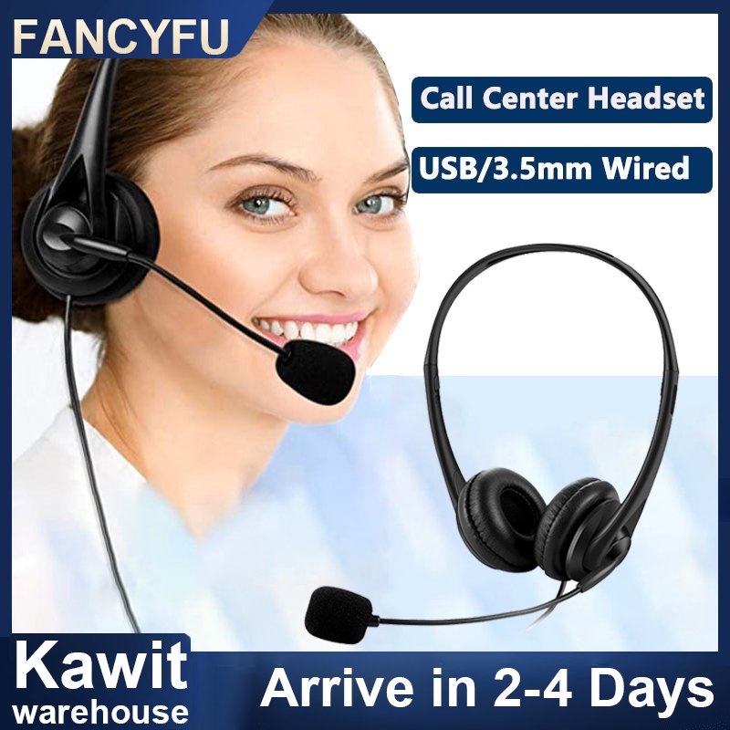 Call Center Headphone USB/3.5mm Wired Headset With Noise Cancellation ...