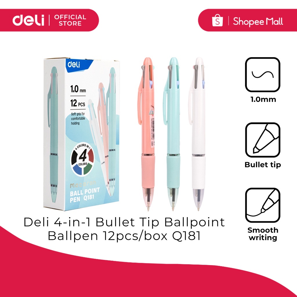 Deli Q181 4-in-1 Bullet Tip Ballpoint Ballpen 12pcs/ box [79Q181P12 ...