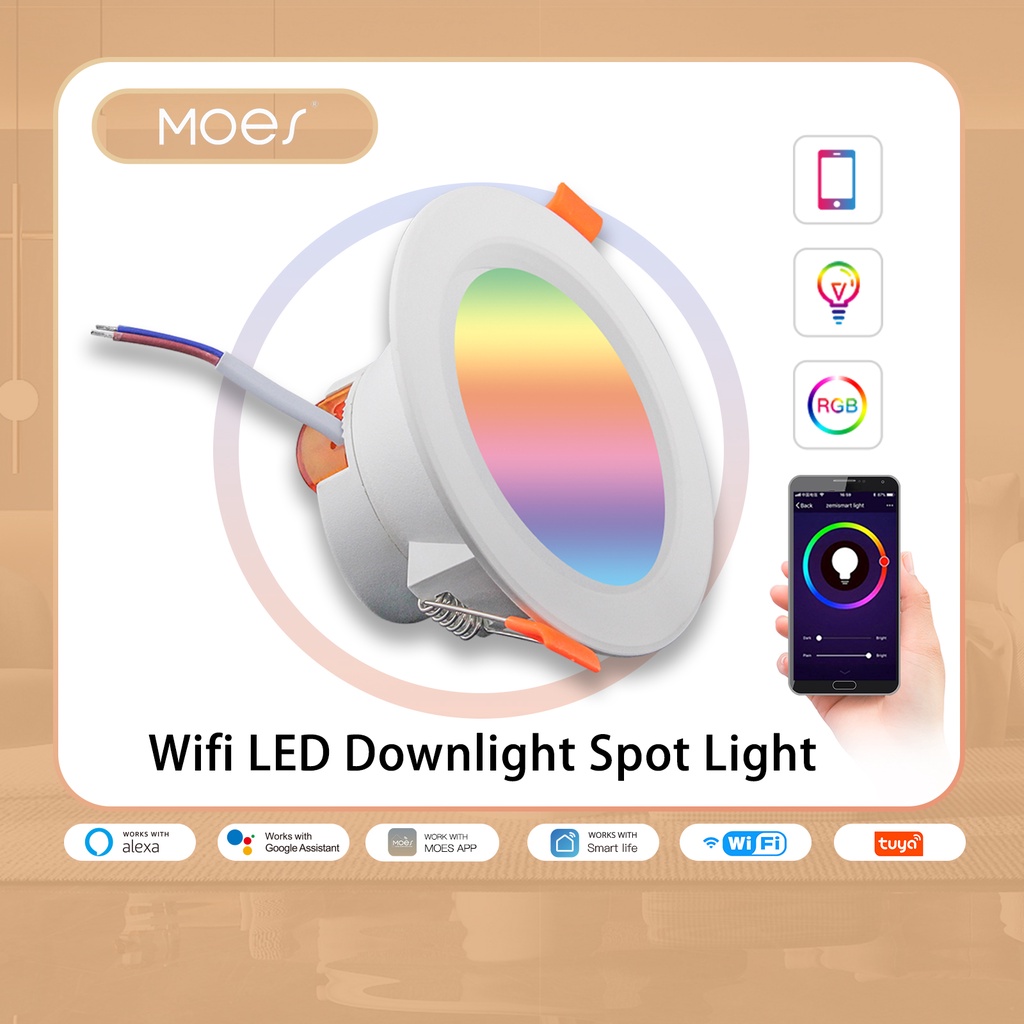 MOES WiFi Smart LED Downlight Dimming Round Spot Light 7W RGB Color Changing 2700K-6500K Work ...
