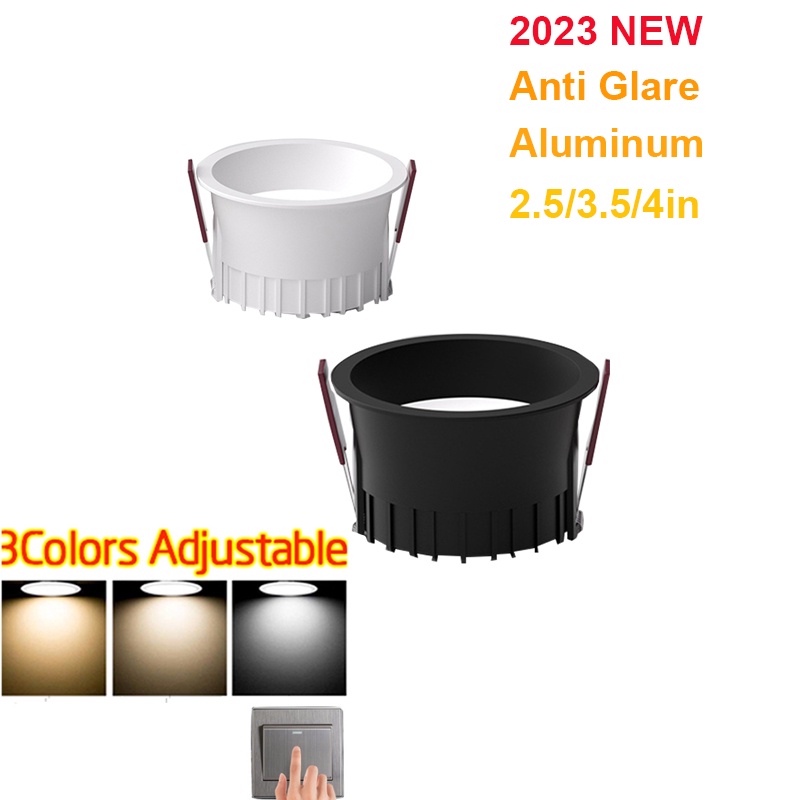 Round Anti-Glare Led SMD2835 Recessed Downlights Black/White Tri Color ...