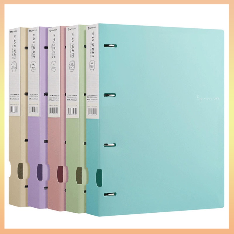 A4 File Folders Display Book 4 Hole Binder Folders Morandi Color Waterproof Document Ring Binder ...