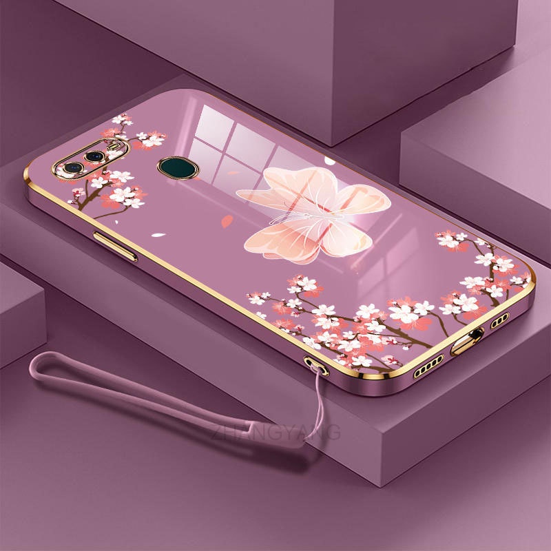 Casing oppo a5s a12 a7 f9 TPU Electroplated Silicone Cherry Blossom ...