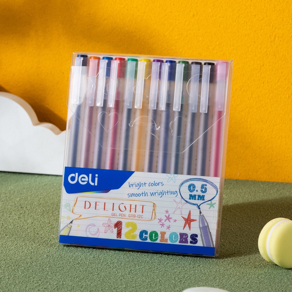 Deli 12 Colors Gel Pen 0.5mm Ballpen 12 Pcs/Box Smooth Writing Pen ...