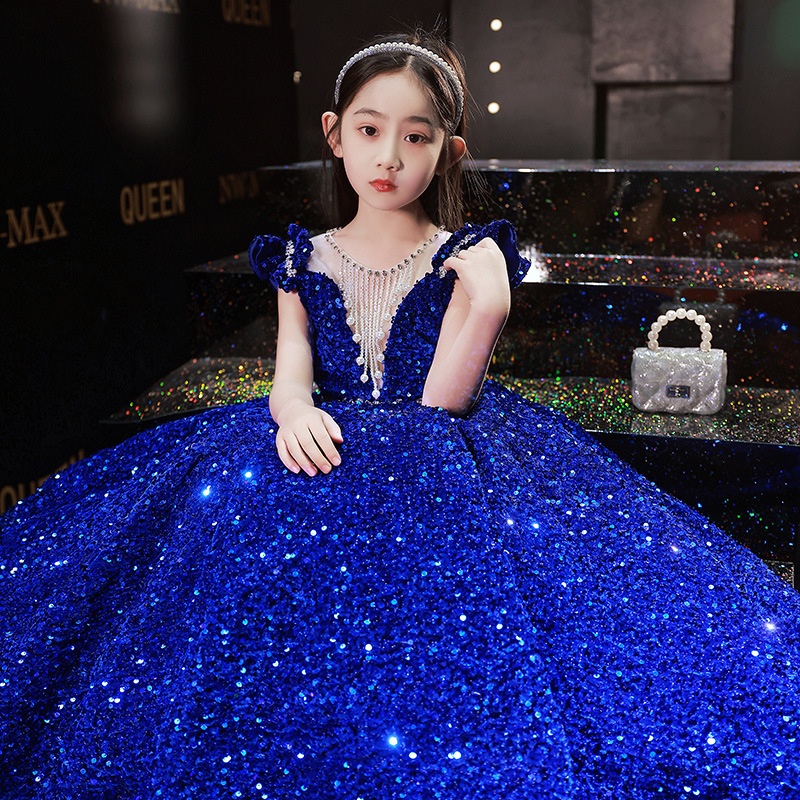 Princess Long Dress Girls Sequin Evening Weddings Prom Party Elegant ...