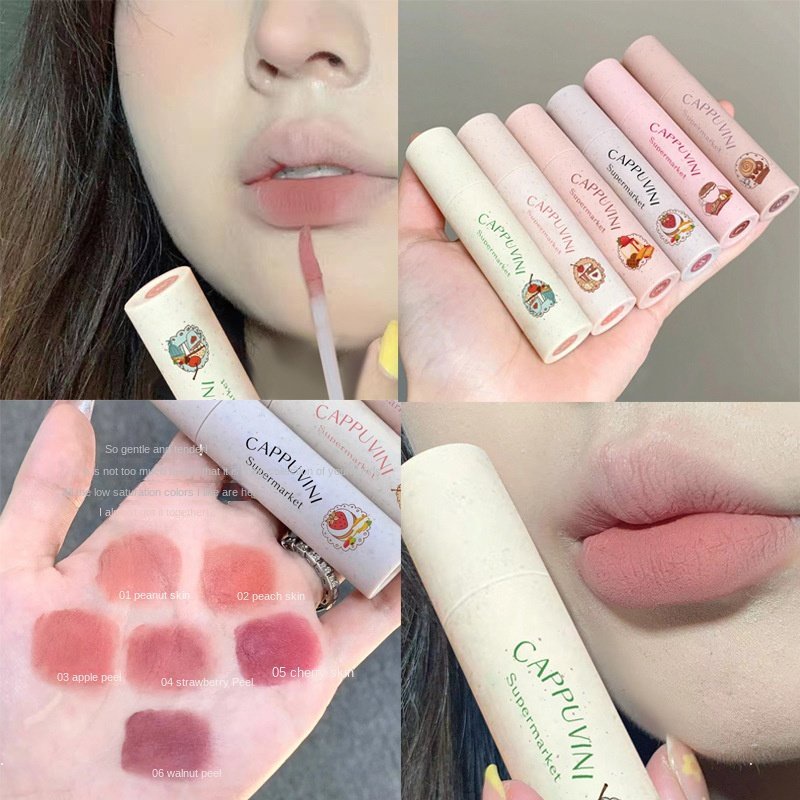 Cappuvini Pink Round Tube Lipstick Velor Matte Lipstick Honey Peach Lip ...