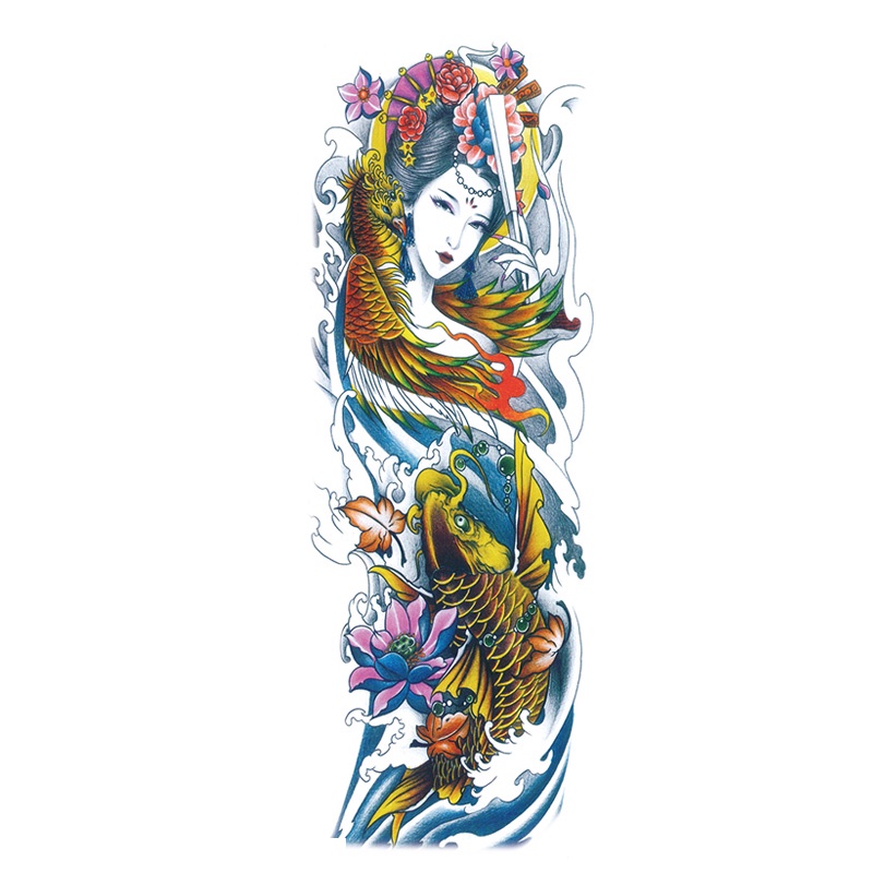 Colored Full-arm Koi Fish Happy Lucky Carp Koi Waterproof Temporary ...