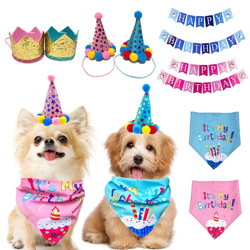 Pet Birthday Party Decoration Cat Dog Hat Headwear Pet Birthday Cap Bib ...
