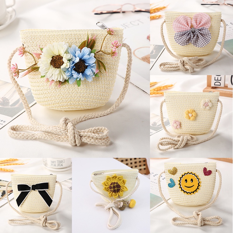 【COD】Girls Shoulder Bag Daisy Flower Straw Bag Messenger Bag Kids Keys ...