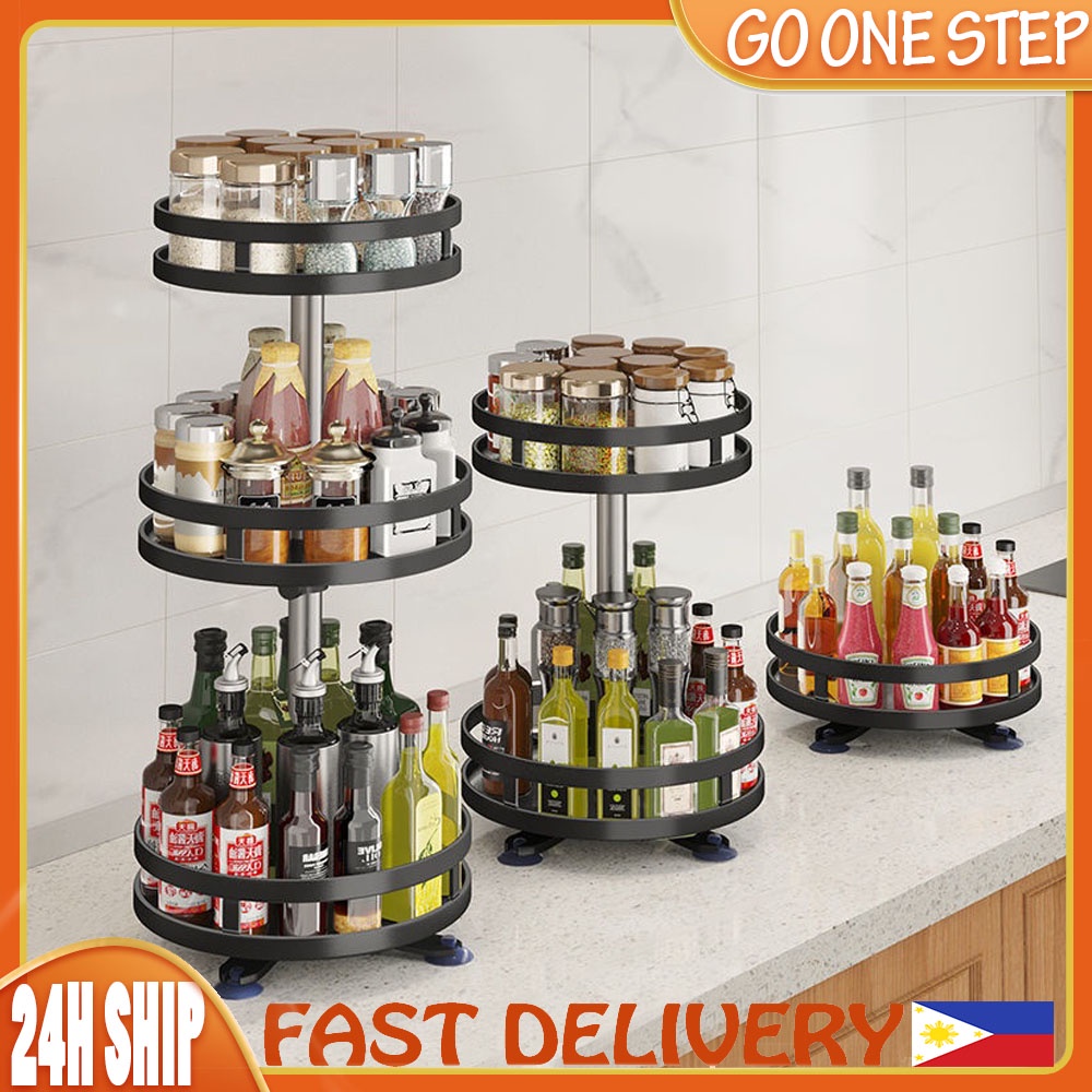 360° Rotating Spice Rack 2/3 Tier Kitchen Rotatable Seasoning Rack ...