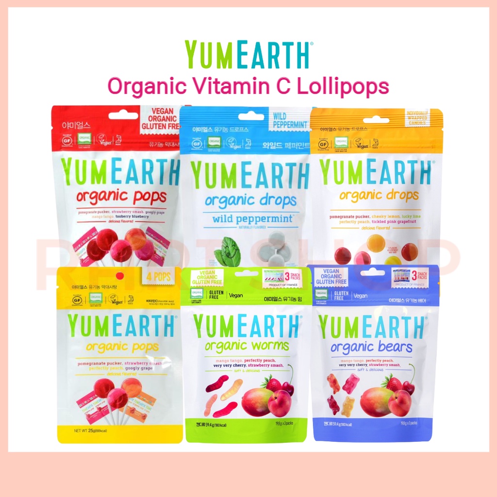 [YUMEARTH] Organic Lollipops Vitamin C Bear Pouch (6flavor) Fruit ...