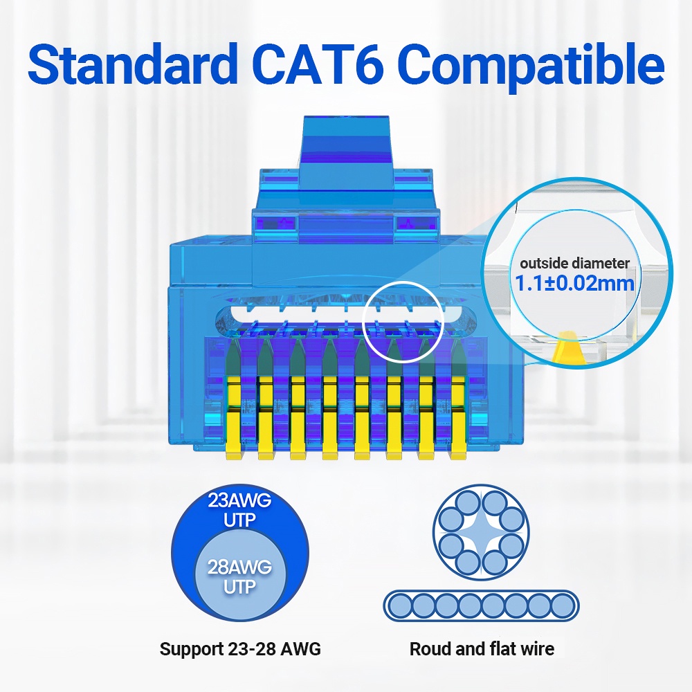 AMPCOM CAT6 RJ45 Pass Through Connectors EZ to Crimp Modular Network ...