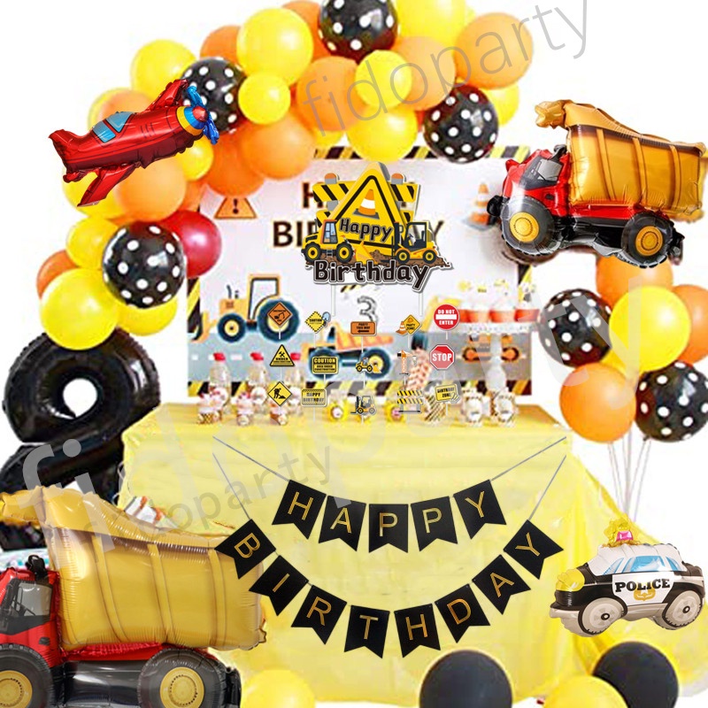 Construction Party Theme Engineering Car Balloon 32inch Black Number ...