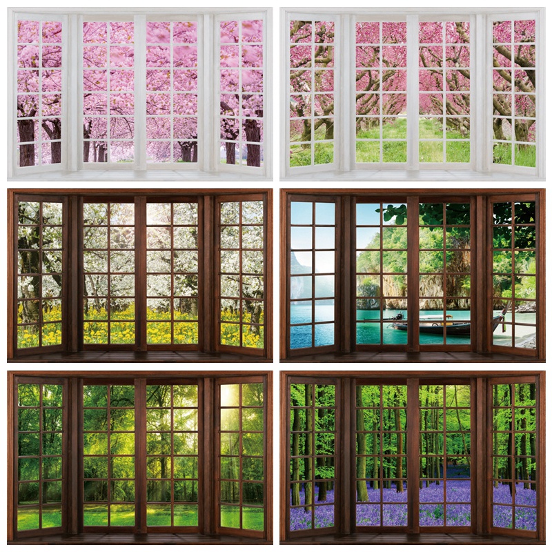 Spring Landscape White Black Window Photography Backdrop Green Tree ...