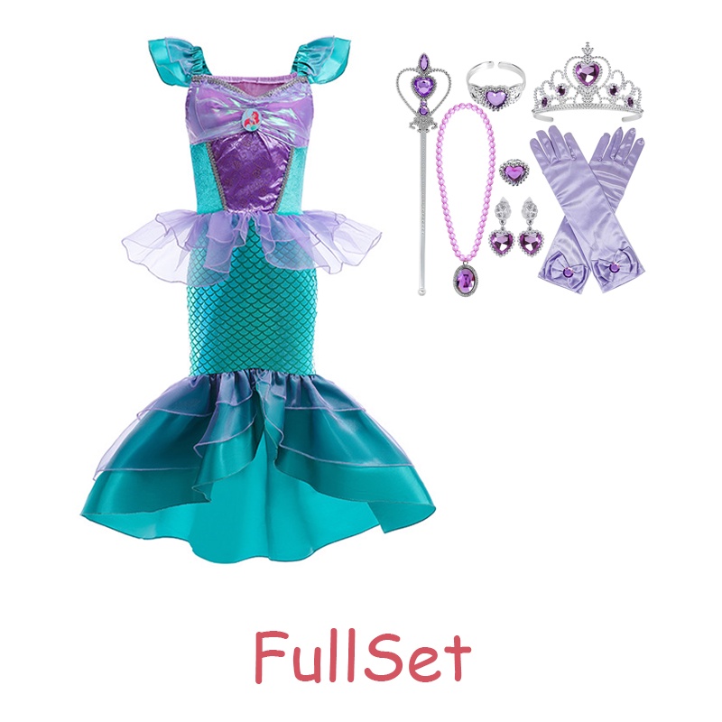Mermaid Costume Green Purple Dress For Kids Girl Ariel Fishtail Mesh ...