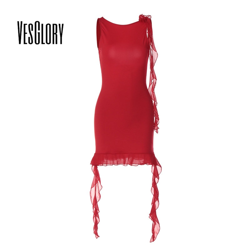 VesGlory Women's Fashion Crewneck Solid Color Sexy Chiffon Streamer ...
