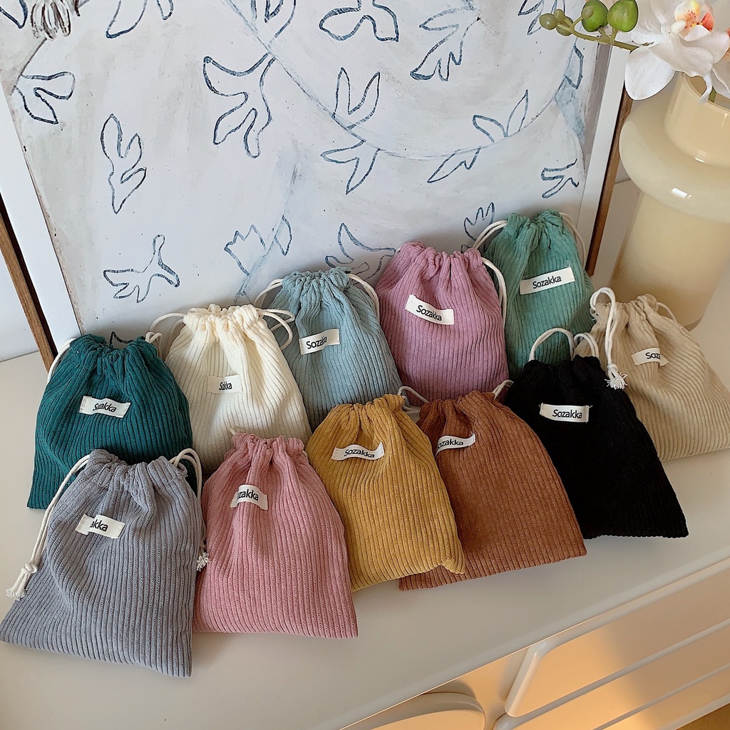 Solid Color Corduroy Woven Mark Storage Bag Drawstring Drawstring ...