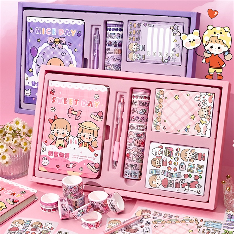 Cartoon notebook gift box set cute student DIY notebook with notebook ...