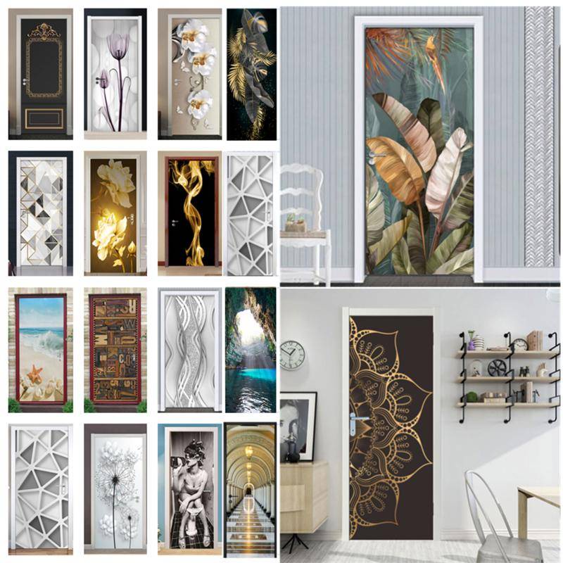 Custom 3D Vision PVC Door Sticker Wallpaper For Living Room Bedroom ...