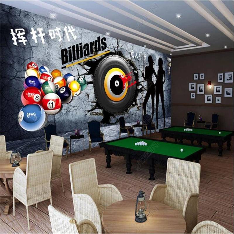 Custom Size and Text Billiard Image Wall Paper Billiards Room Retro ...