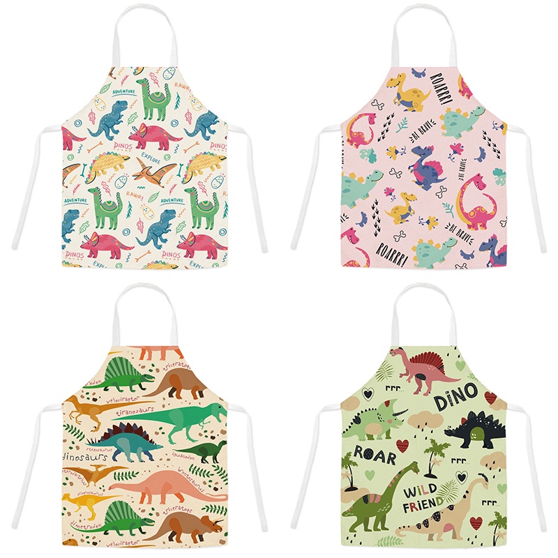 Cartoon Little Dinosaur Apron Linen Sleeveless Apron Kitchen Baking ...