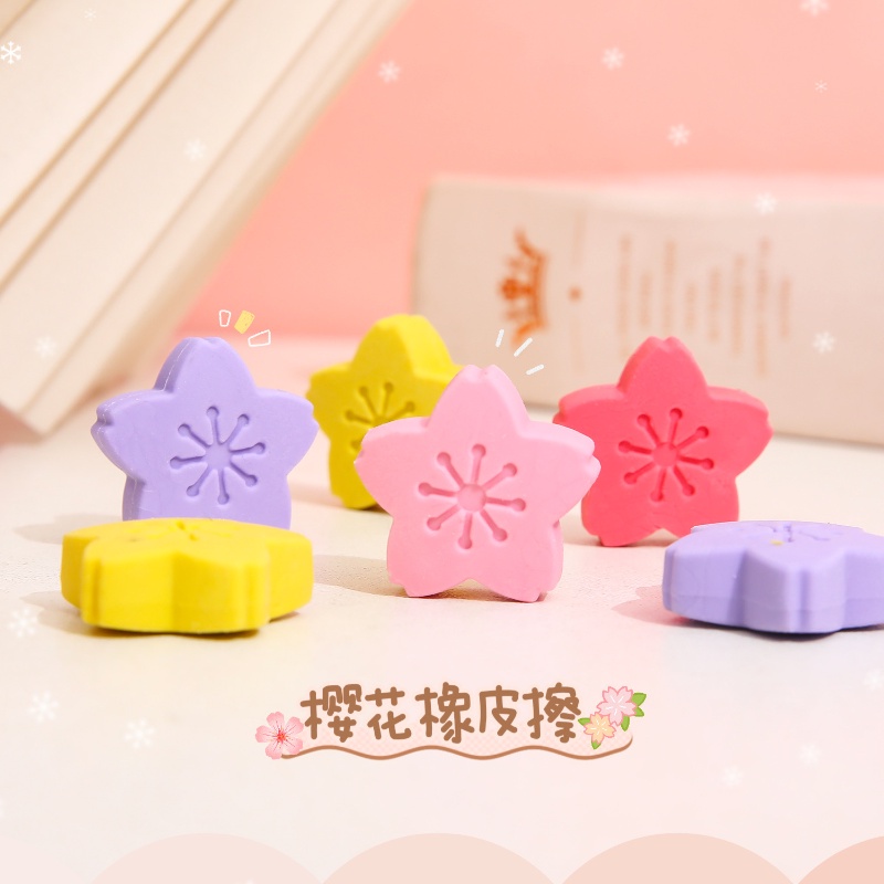 4pcs/bag Eraser Cherry Blossom Shaped Rubber Primary School Pencil ...