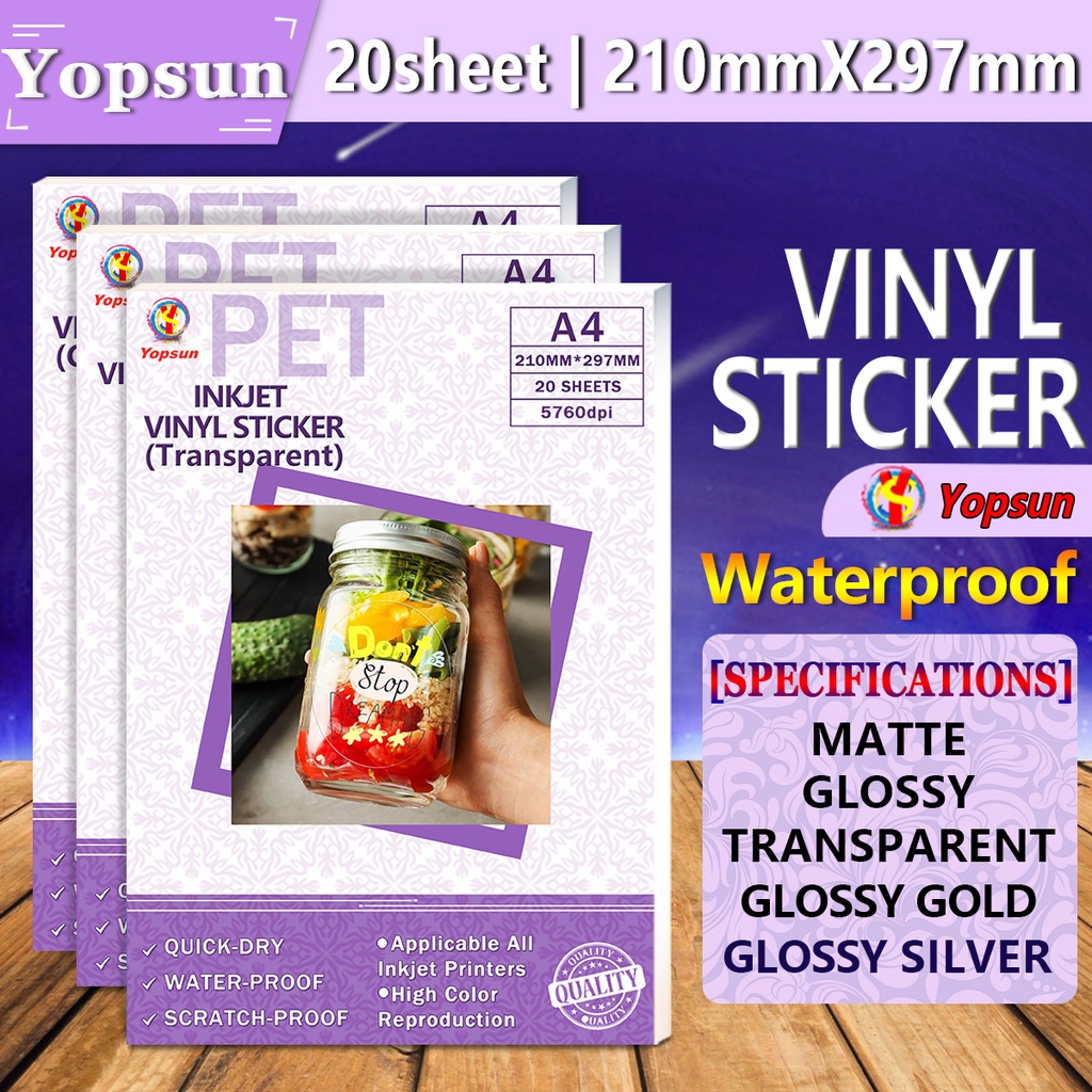 Waterproof Inkjet Vinyl Sticker A4 Label Sticker 5760dpi 20Sheets ...