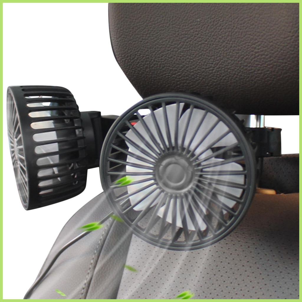 Dual-head Car Fan Dual Head Clip Car Fan USB Powered 5V Headrest 360 ...