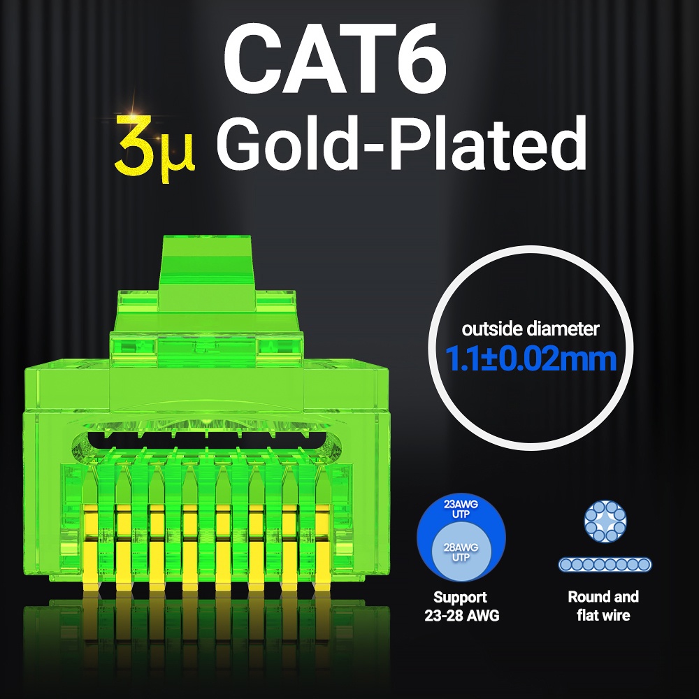 AMPCOM CAT6 RJ45 Pass Through Connectors EZ to Crimp Modular Network Connector For Computer ...
