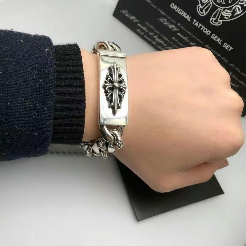 CH Cross Silver Bracelet Men's / Vintage Domineering Hip Hop Thick ...