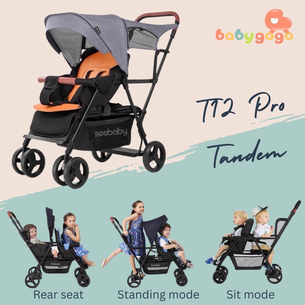 T12 Seebaby Pro tandem stroller /Twin Stroller (Sit & Stand Twin prams ...