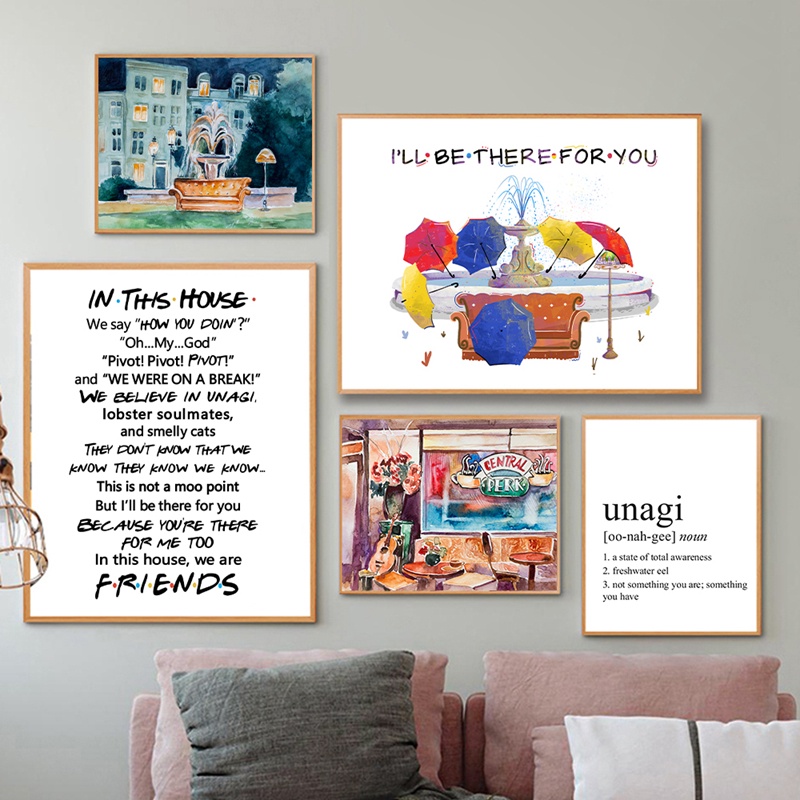 Wall Art Friends TV Show Fontain Watercolor Poster Prints , 90s Sitcom ...