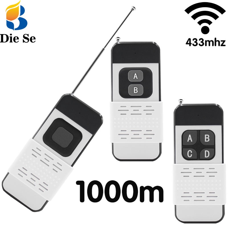 433Mhz Wireless Remote Control 1/2/4 Buttons 1527 Learning Code 1000M ...