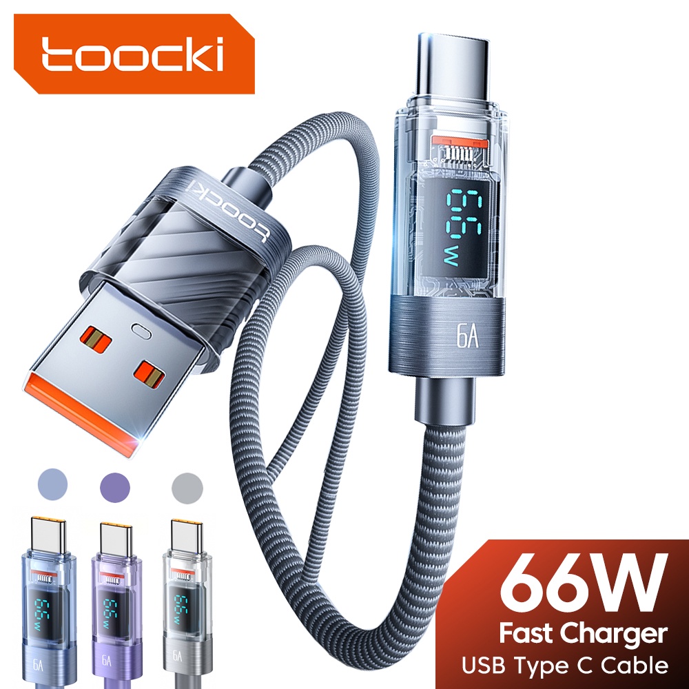 Toocki 6A Transparent USB Type-C Cable For Xiaomi Realme 66W Fast Charging Display Cable Type C ...