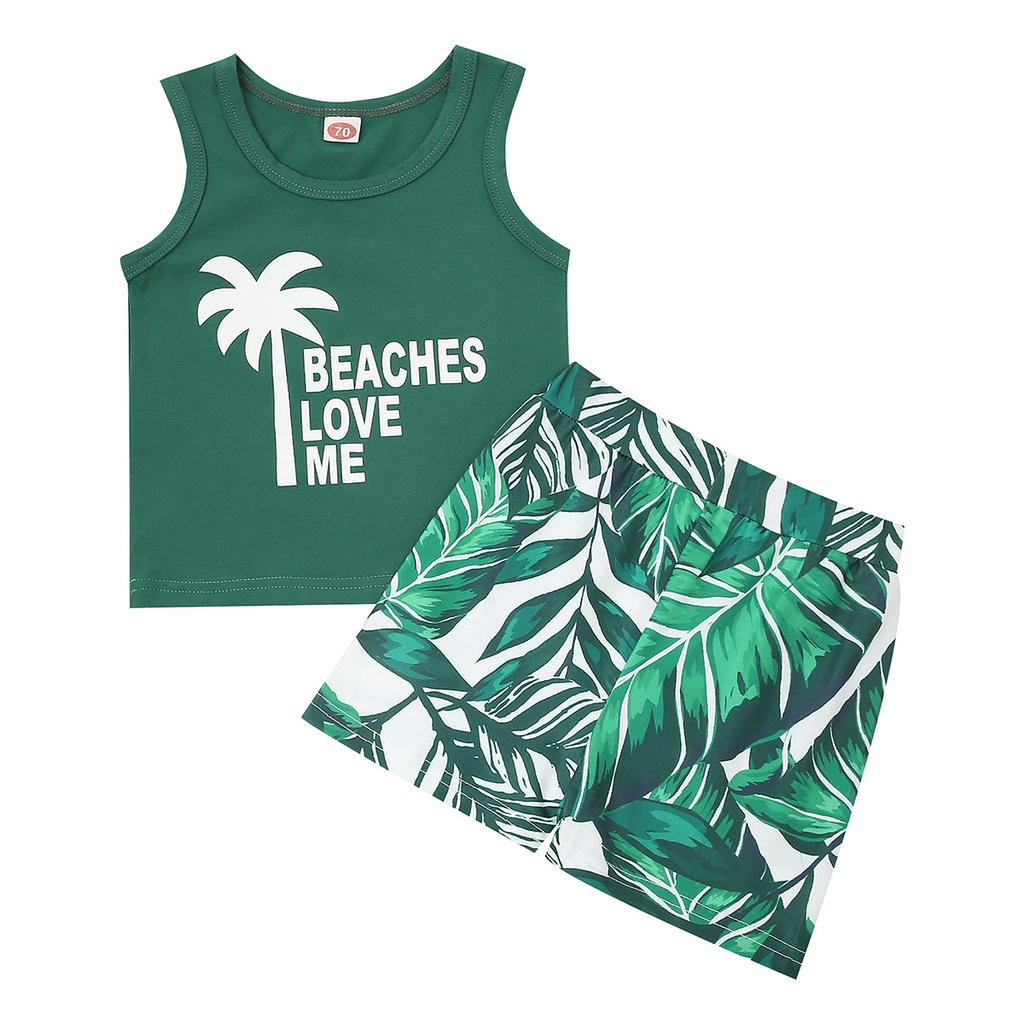 Terno for Kids Boy Green Sleeveless Tops Shorts Set Baby Sando Hawaii ...
