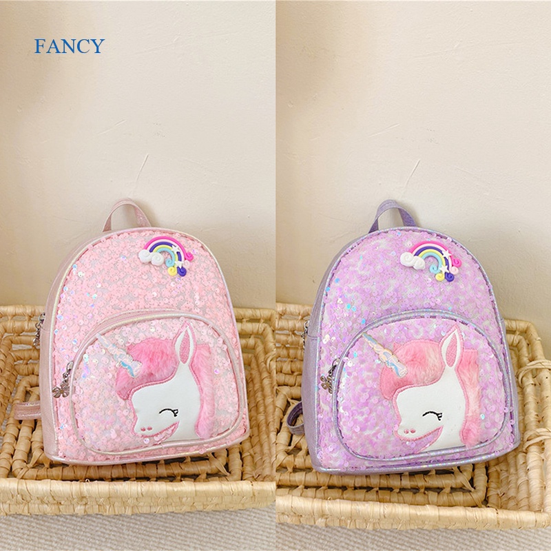 FANCY Fashion Kids Bagpack Unicorn Backpack Ladies Sequin Leather ...