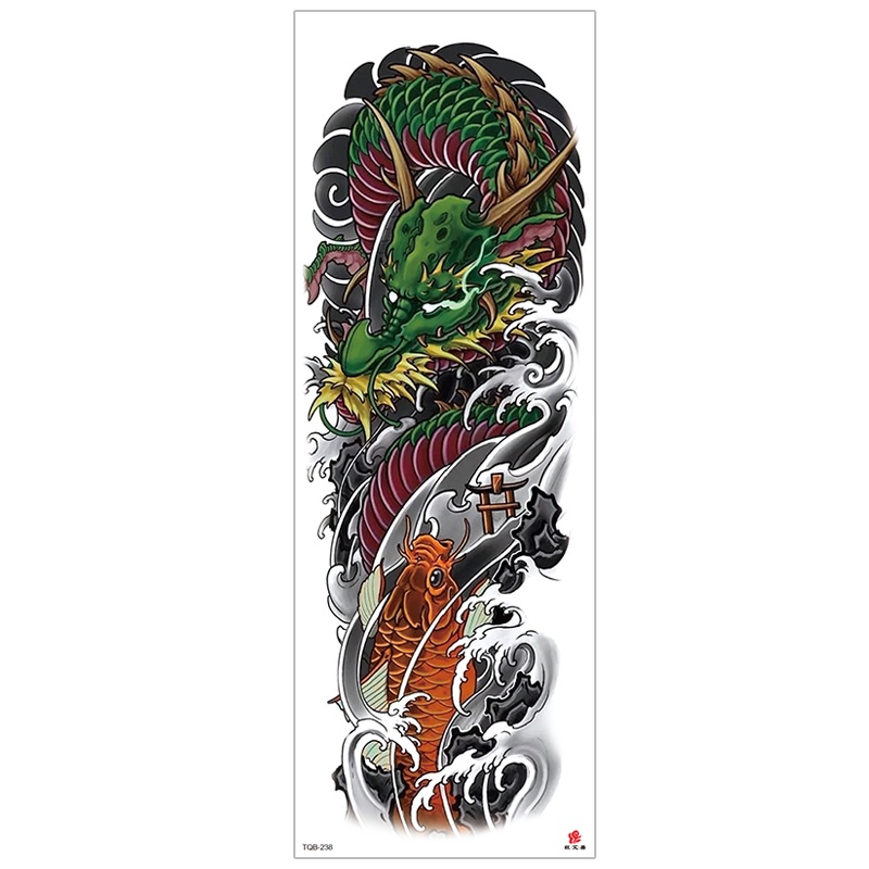Colored Full-arm Koi Fish Happy Lucky Carp Koi Waterproof Temporary ...