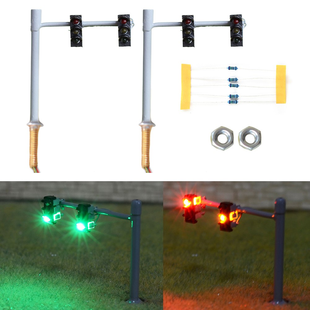 2 Pcs N Scale LED Traffic Light Model Pedestrian Crossing Signal with ...