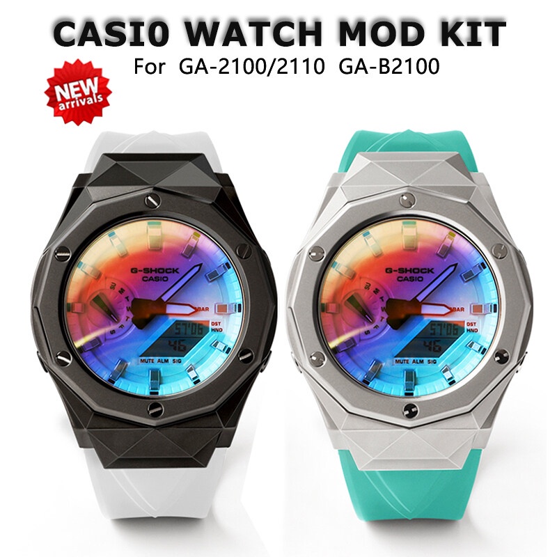 Rubber Watch Band Stainless Steel Case MOD KIT compatible for Casio ...