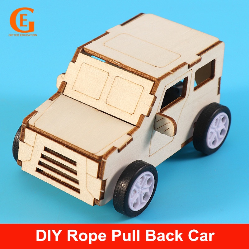 GIFTED EDUCATION Rope Pull Back Car DIY Assemble Model Materials Kit ...
