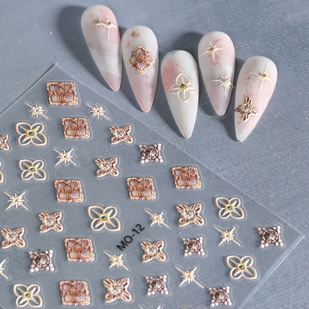 HAMA NAILS Nail Art Stickers Wholesale Retro Y2K Style 5D Embossed Gold ...