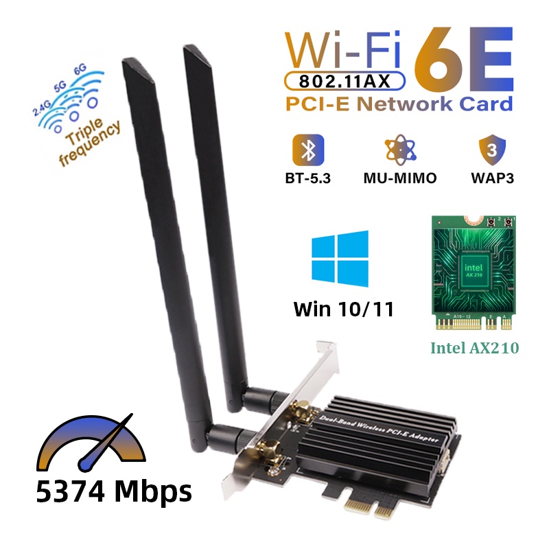 WiFi 6E AX210 Pcie Network Card Intel AX210NGW Bluetooth 5.3 802.11ax ...
