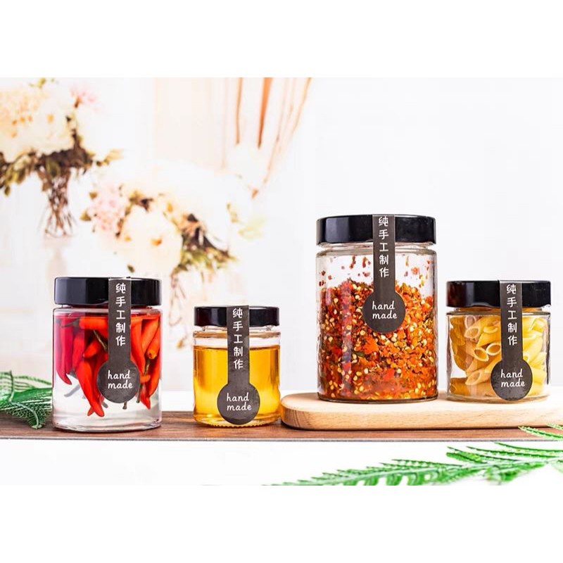 100-220ML ROUND GLASS JAR HIGH LID WITH METAL LUG CAP BLACK/SILVER ...